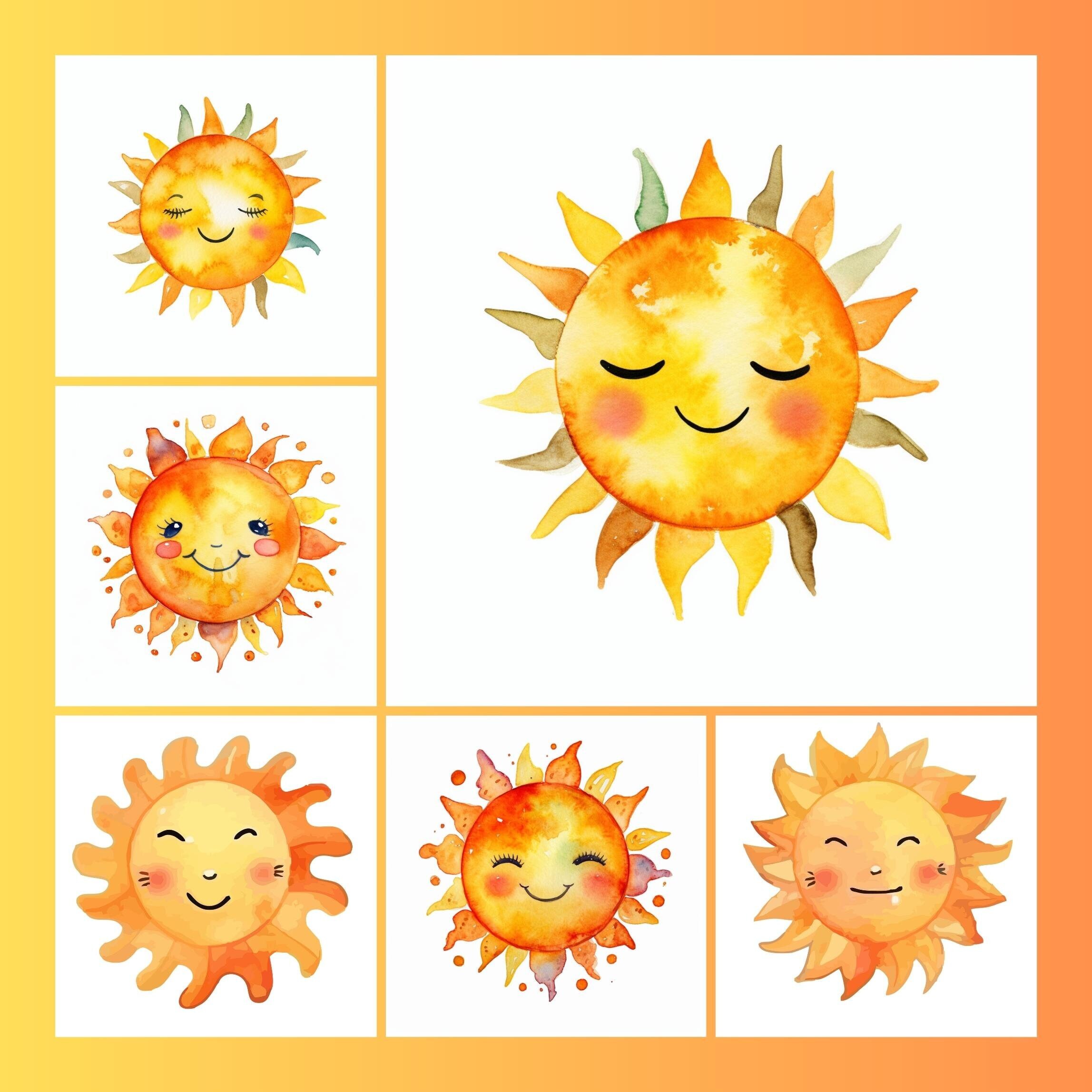 20 Sun Watercolor Png, Transparent Background, Sun Watercolor Clipart ...