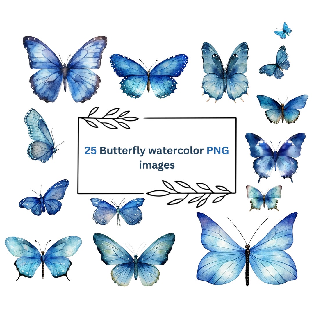 Watercolor Butterflies Clipart, Blue Butterflies Clip Art, JPG & PNG ...