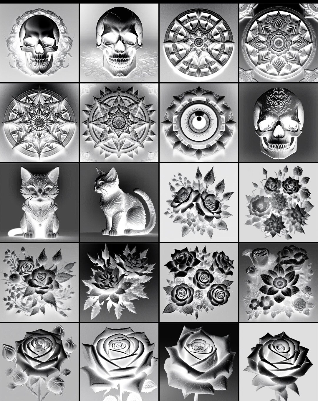 Laser Cut Files Greyscale, Flowers, Mandalas and Skulls for Black Slate ...