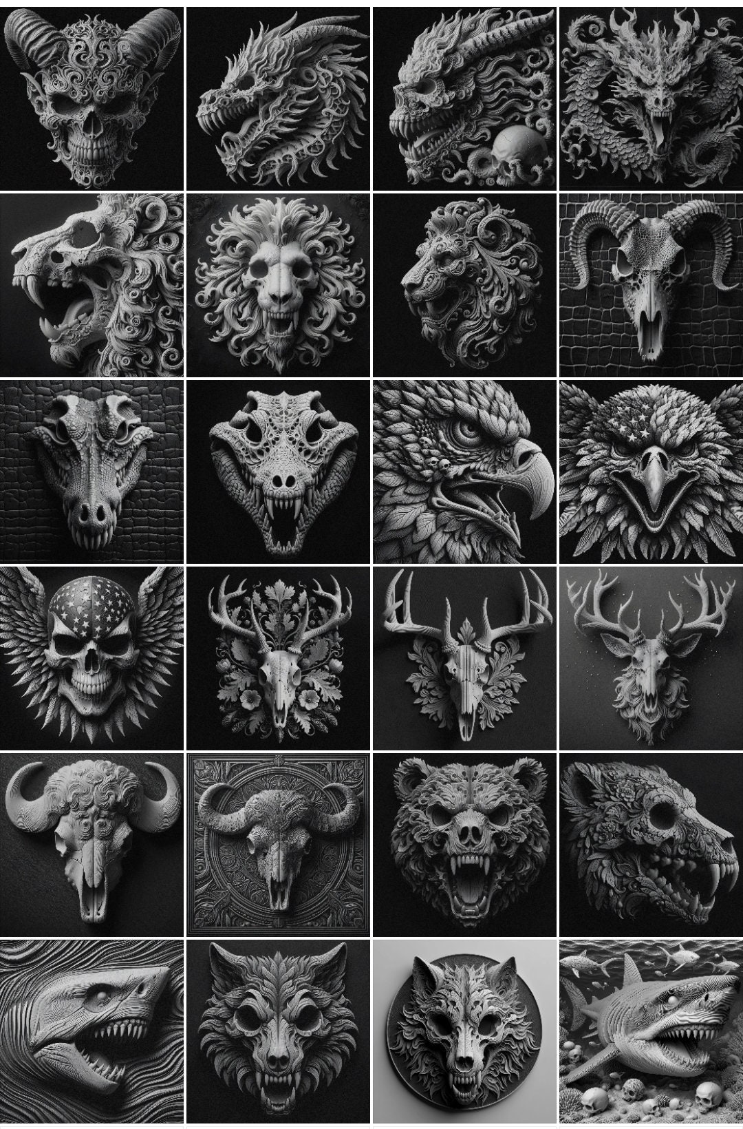 Grayscale Laser Cut File Animal Skulls Relief Effect for Black Slate ...