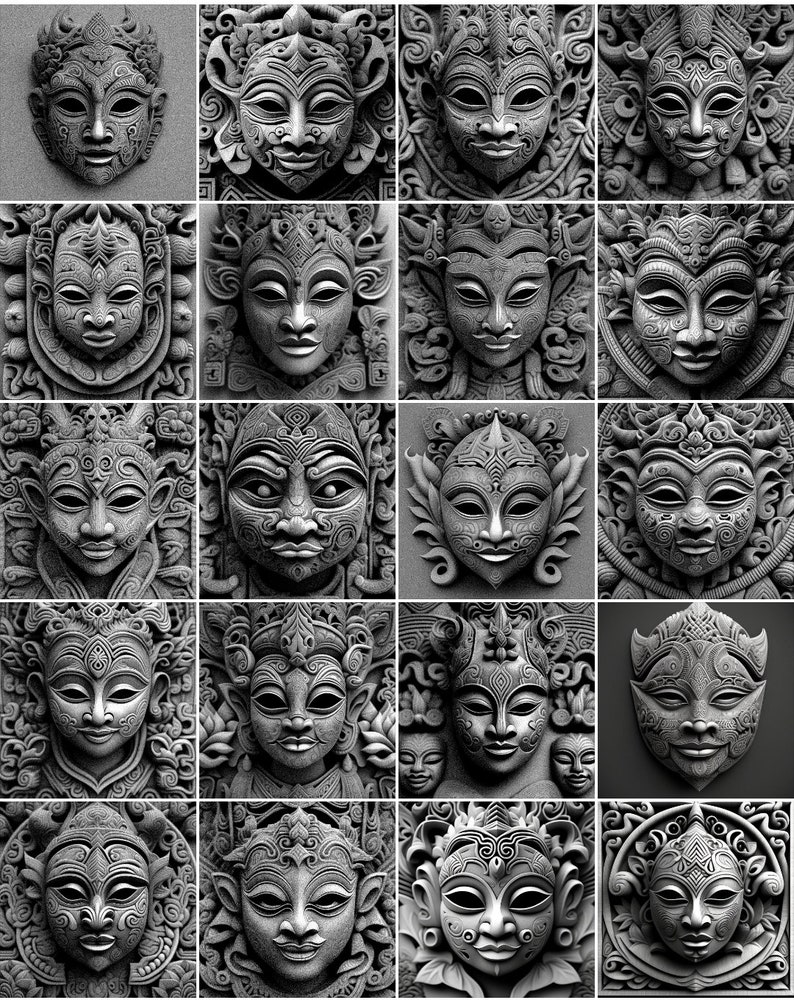 Laser Cut File Grayscale Balinese Mask for Black Slate Png - Etsy