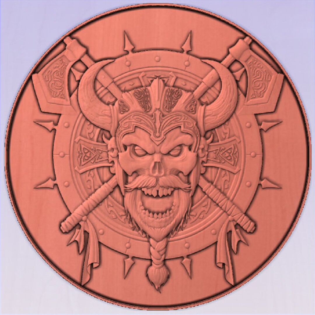 Fiber Laser Cut Depth Map 3D Viking Circle PNG File for Brass Coin Wood ...
