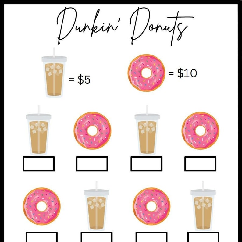 A6 Dunkin Donuts Saving Challenge, Cash Envelopes, Savings Challenge ...