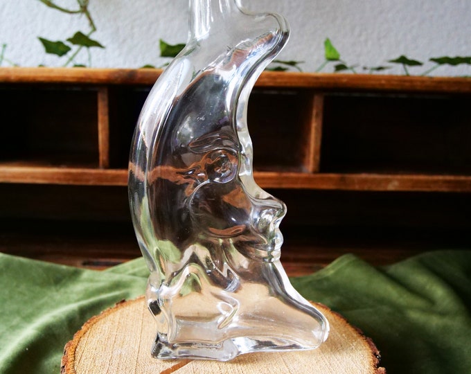 Vintage Crescent Moon & Star Glass Bottle - Cosmic Moon Water Jar ...