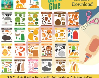 Animal Cut and Paste Activity: 25 Printable Worksheets (PDF) - Etsy
