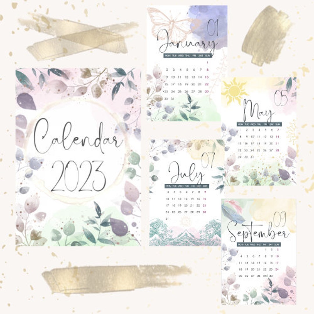 Printable Calendar 2023 Magic, Flowers, Moon, Sun, Plants - Etsy
