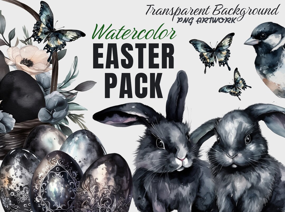 Bunny Black Easter Pack | Digital Art | Download | Easter Eggs | Black ...