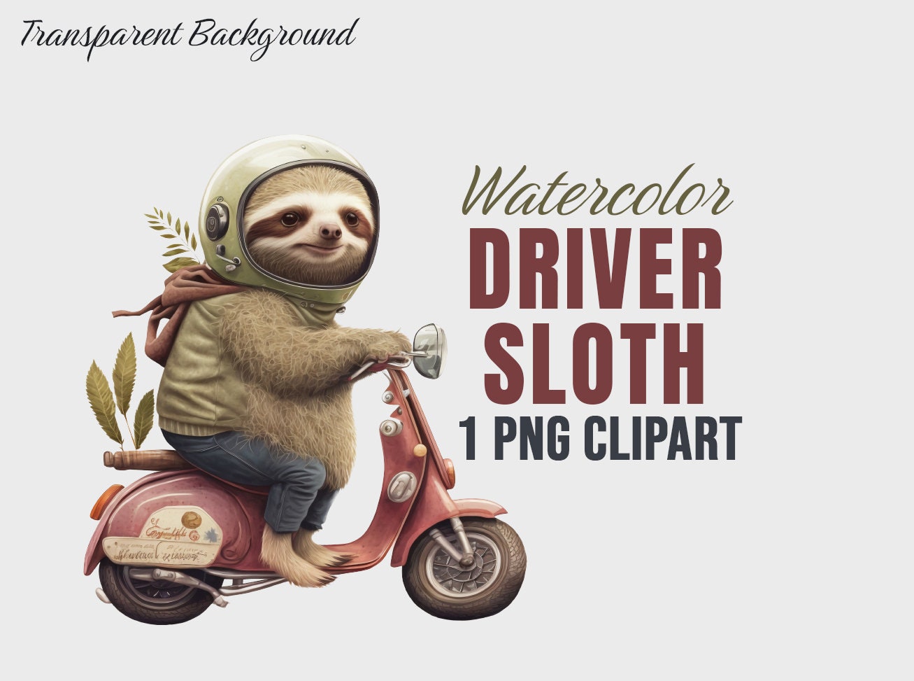 Driver Sloth Clipart, Digital Art, Watercolor Art, Digital Clipart ...