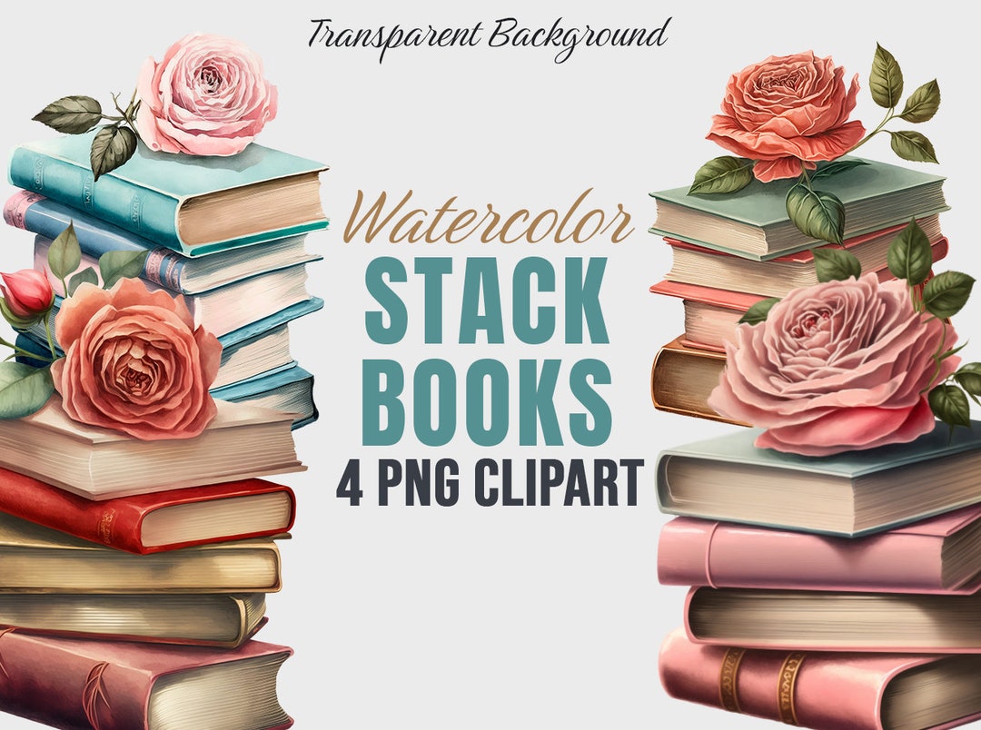 Pastel Stack Books Clipart, Digital Art, Watercolor Art, Digital ...