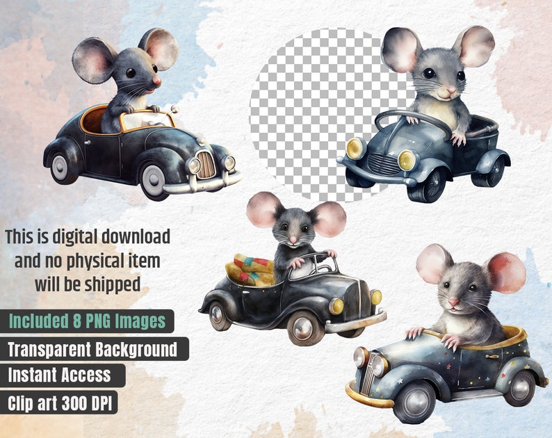 Mouse Driving Toy Car Clipart | Watercolor Digital Art | Watercolor Art ...