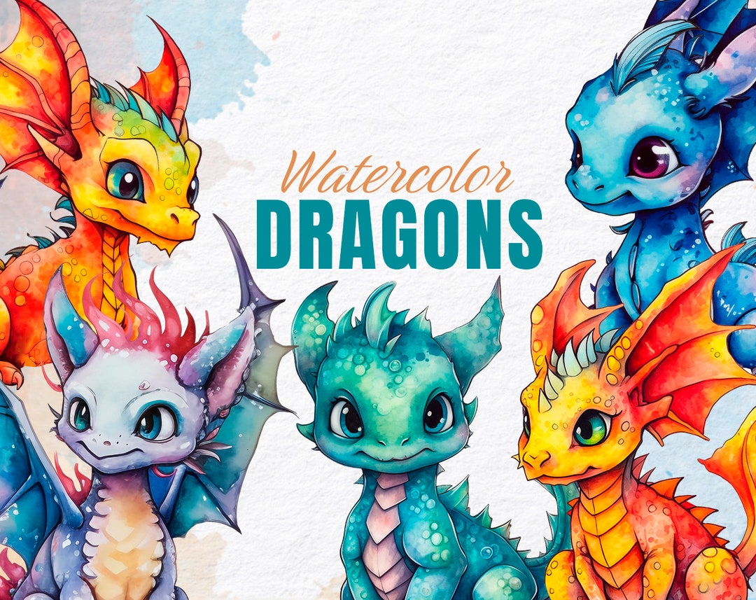Dragons Watercolor Clipart, Digital Art, Watercolor Art, Digital ...