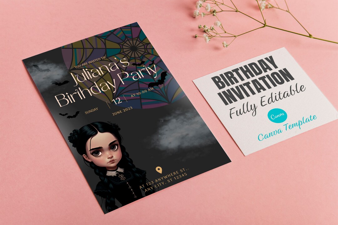 Wednesday Birthday Party Invitation, Addams Family Canva Editable ...