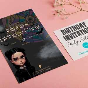 Wednesday Birthday Party Invitation, Addams Family Canva Editable ...