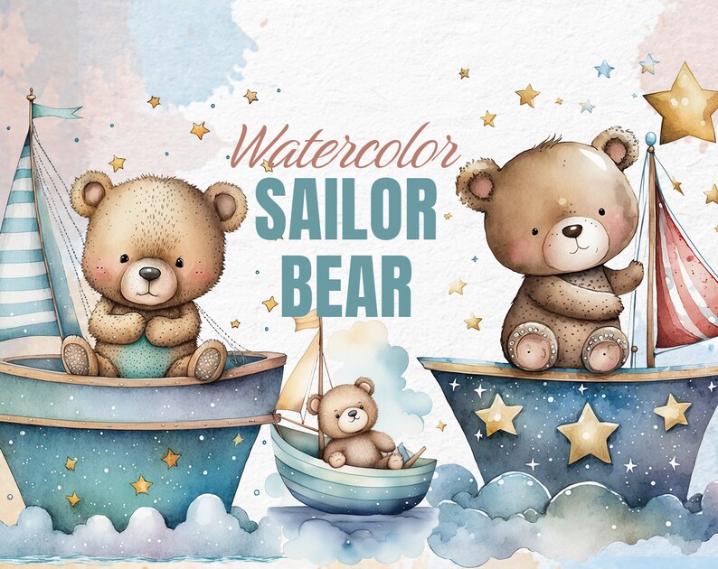 Sailor Bear Clipart, Digital Art, Watercolor Art, Digital Clipart ...