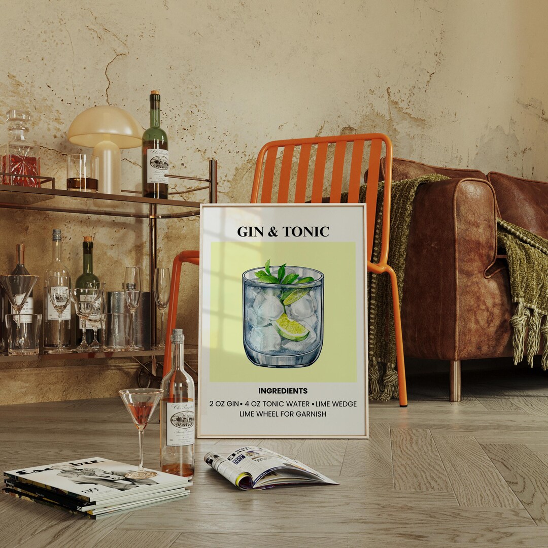 Gin and Tonic Recipe Art Print: Modern Kitchen Cocktail Poster (digital ...