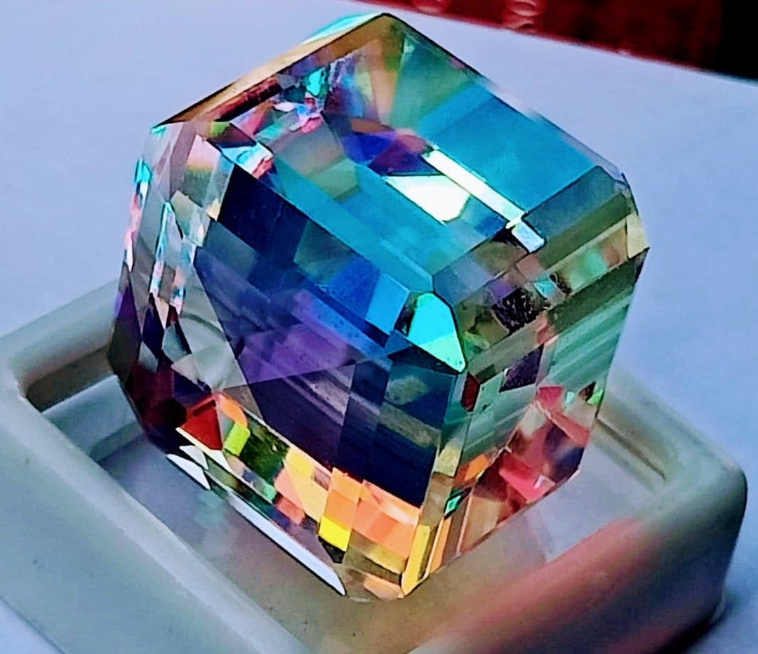 50 Ct AAA Mystic Topaz Cube Shape Rainbow Color Topaz Certified Loose ...