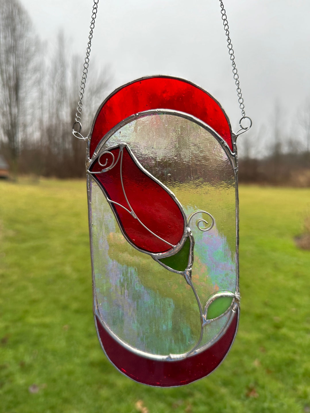 Stained Glass Red Rose Suncatcher - Etsy