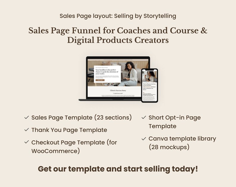 Storytelling Sales Page Funnel Template for Coaches, Course Creators ...