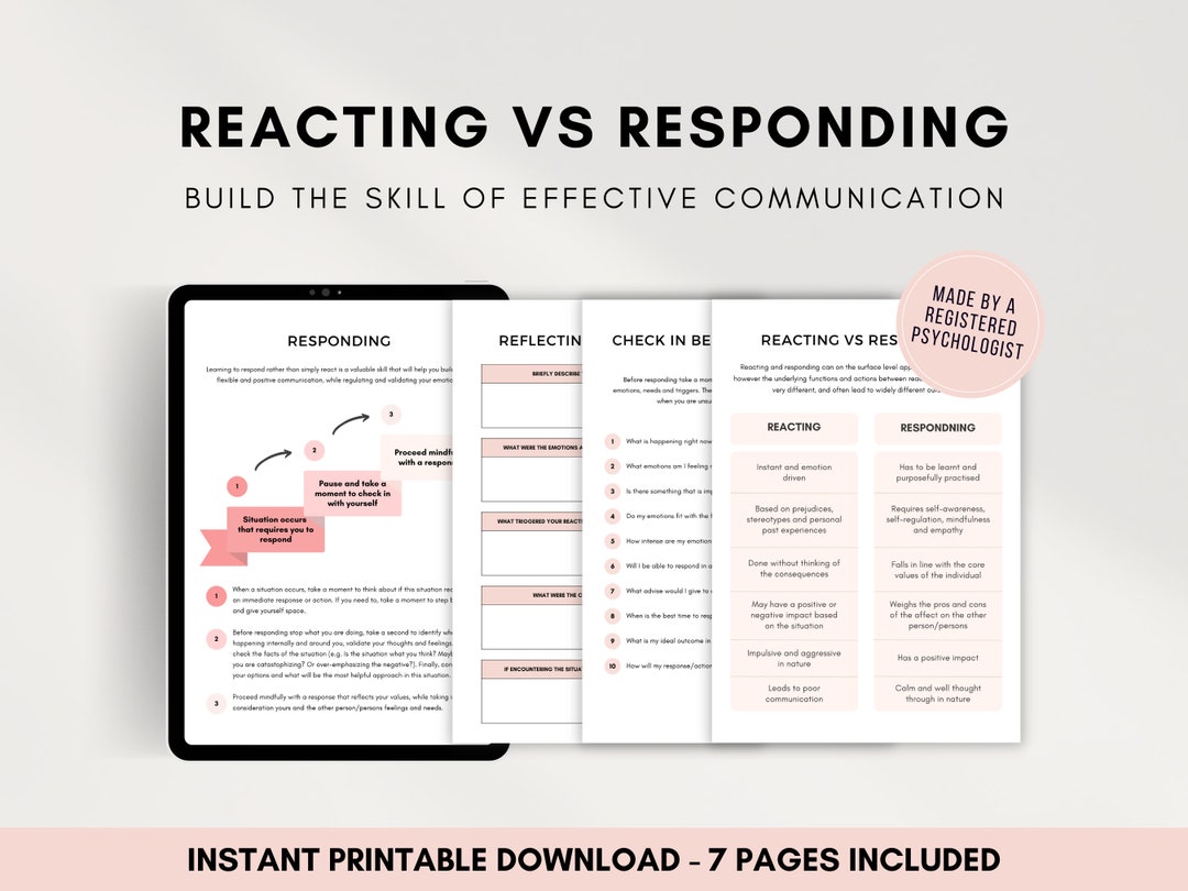 Reacting Vs Responding Worksheets, Interpersonal Communication Skills ...