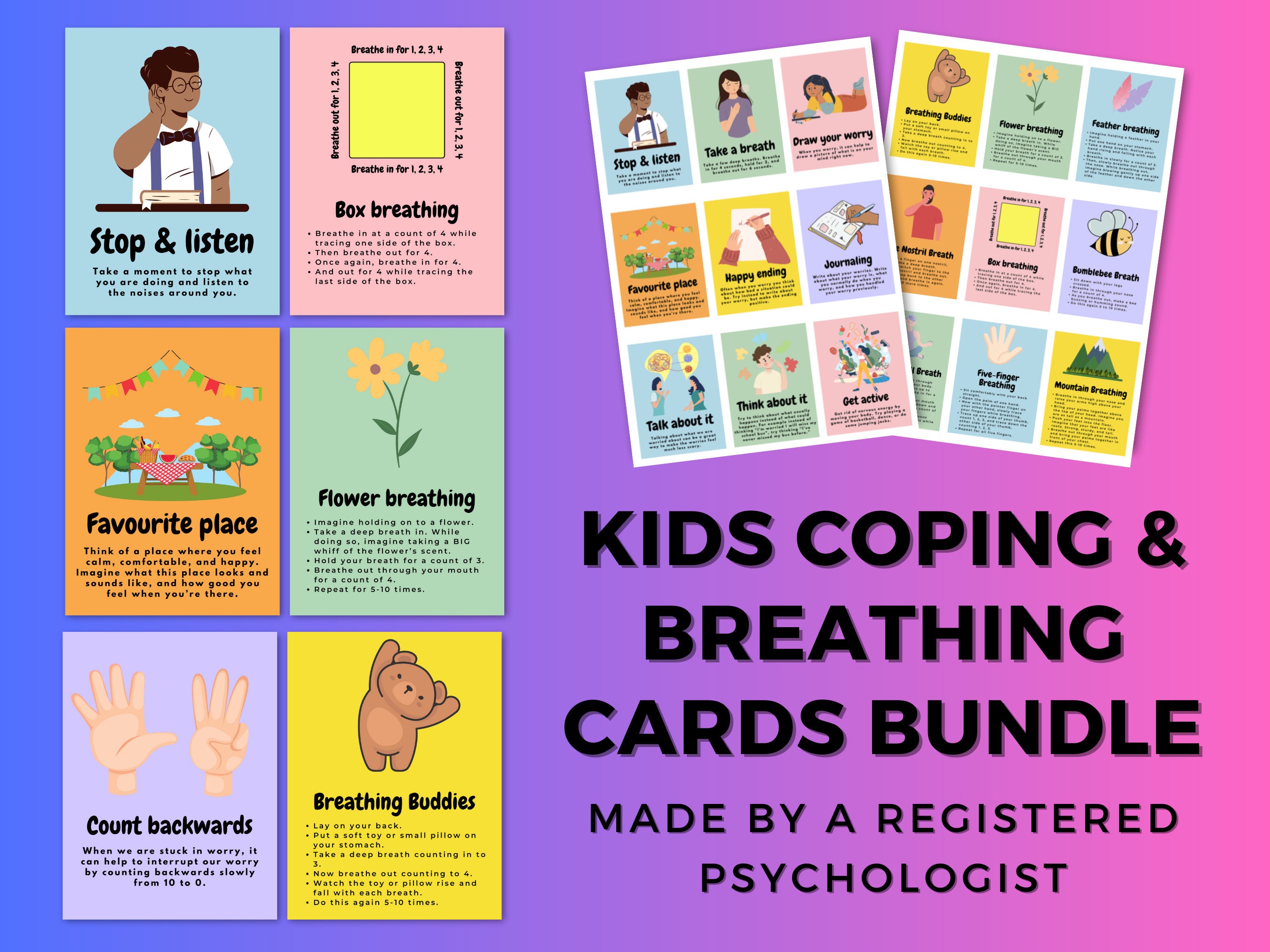 Kids Coping Cards & Breathing Cards Bundle Anxiety Coping - Etsy