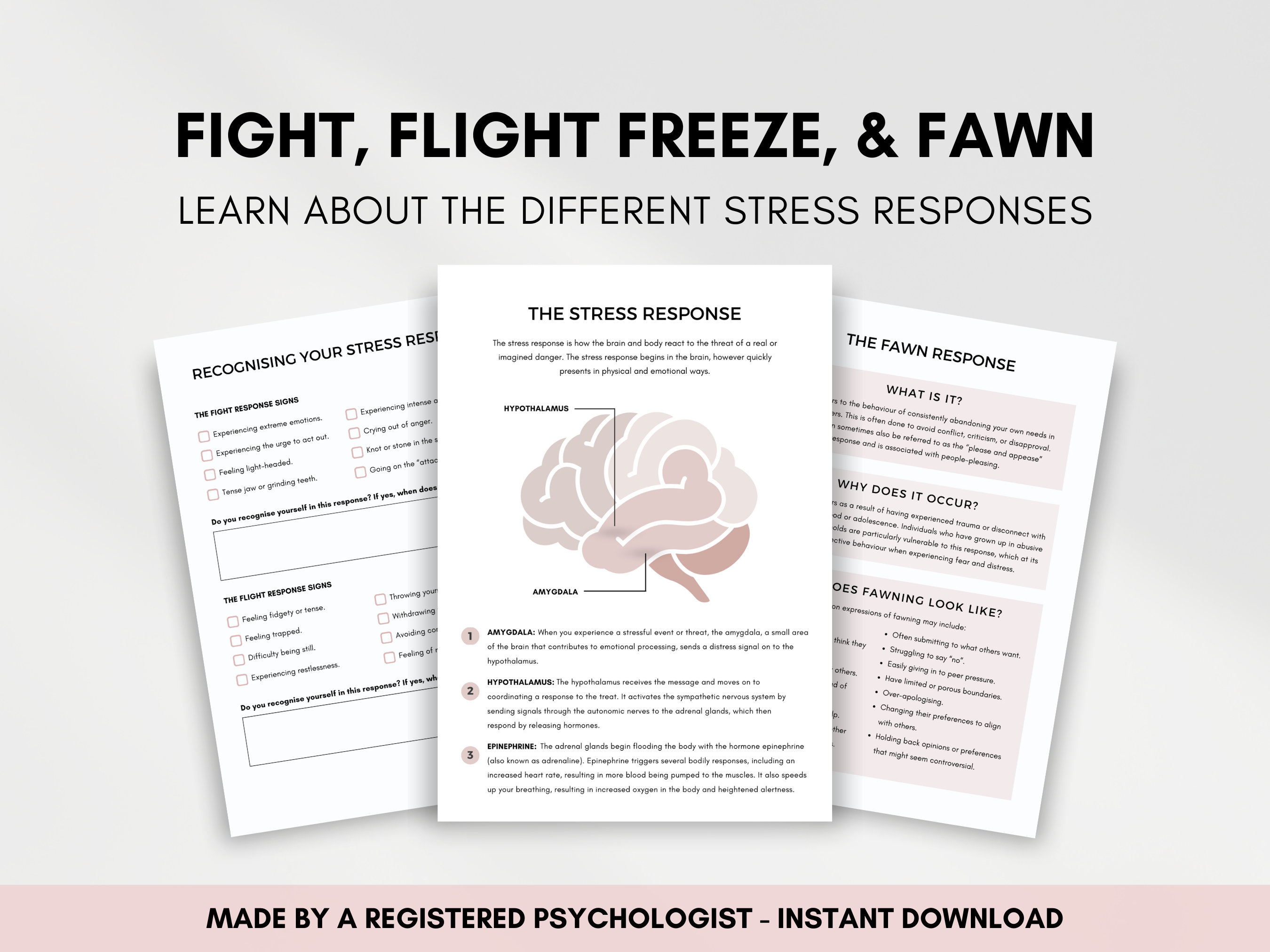 Fight Flight Freeze Fawn Therapy Worksheet Bundle for Adults and Teens ...