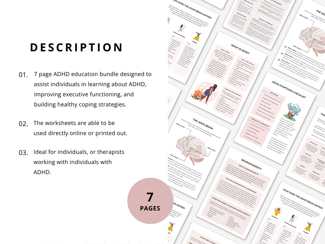 ADHD Education Worksheets for Adults & Teens, ADHD Late Diagnosis ...