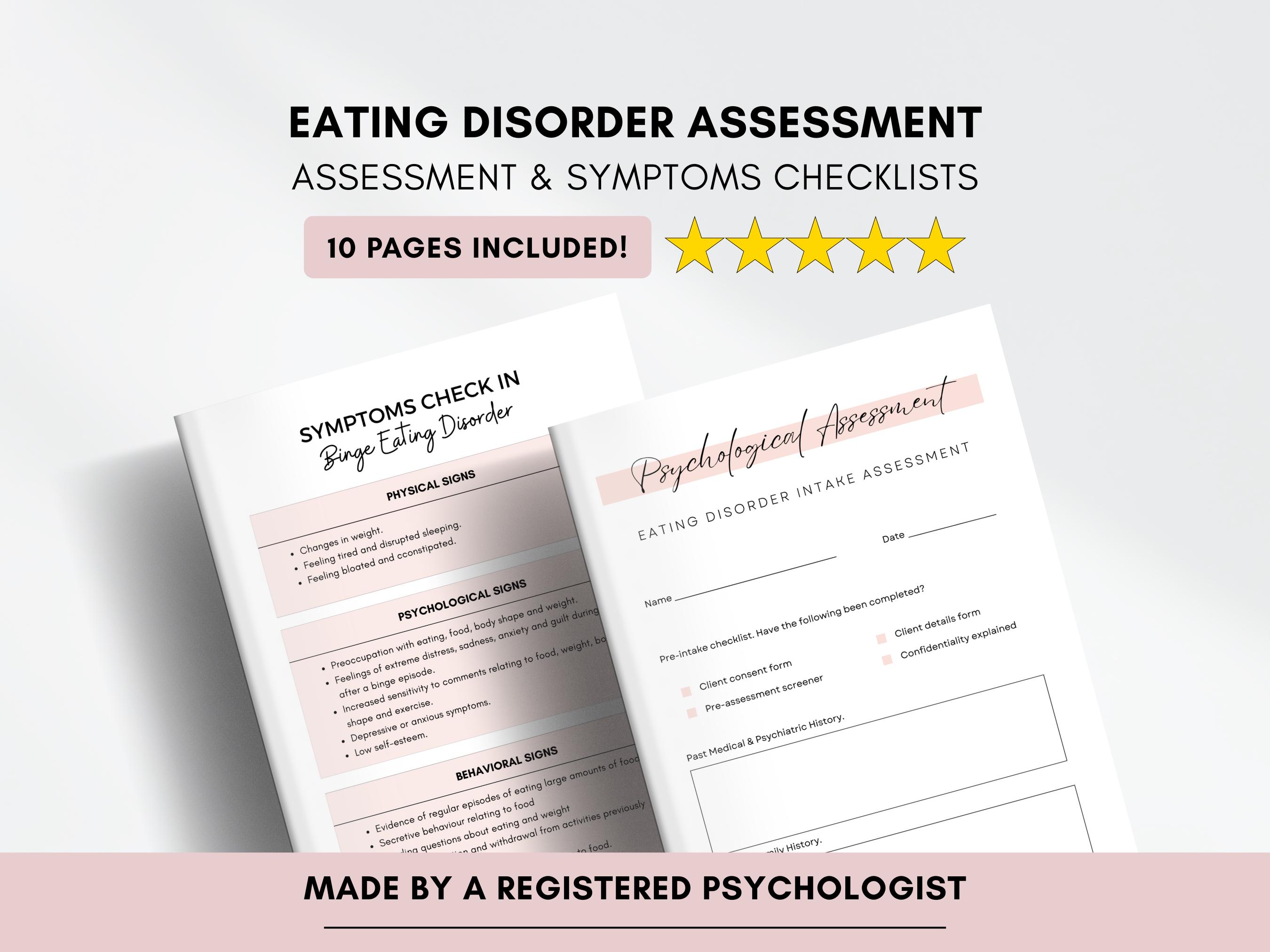 Eating Disorder Assessment Worksheets: Therapy Intake Forms (digital ...