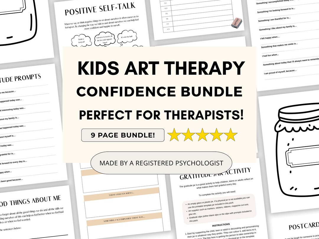 Kids Art Therapy Worksheets: Gratitude Jar & Confidence Bundle (PDF ...