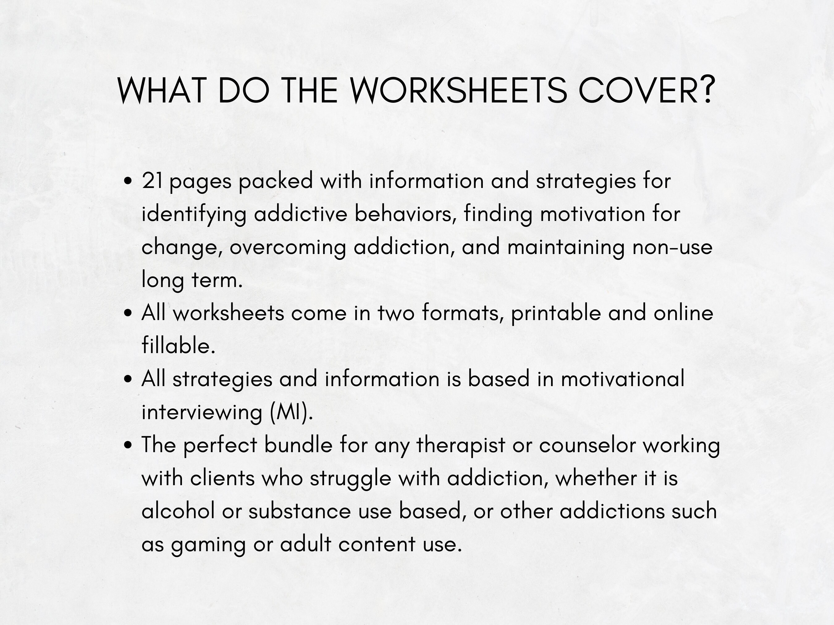 Addiction Recovery Worksheets: Motivational Interviewing Questions ...