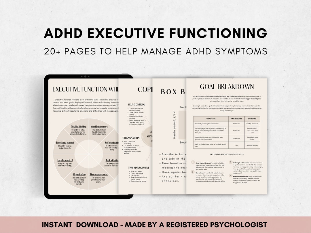 ADHD Executive Functioning Worksheets for Therapist, Emotional ...