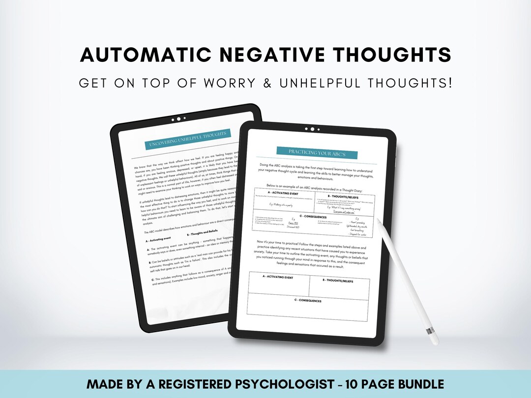 CBT Thought Record Worksheet Bundle: Anxiety & Worry Management (PDF ...