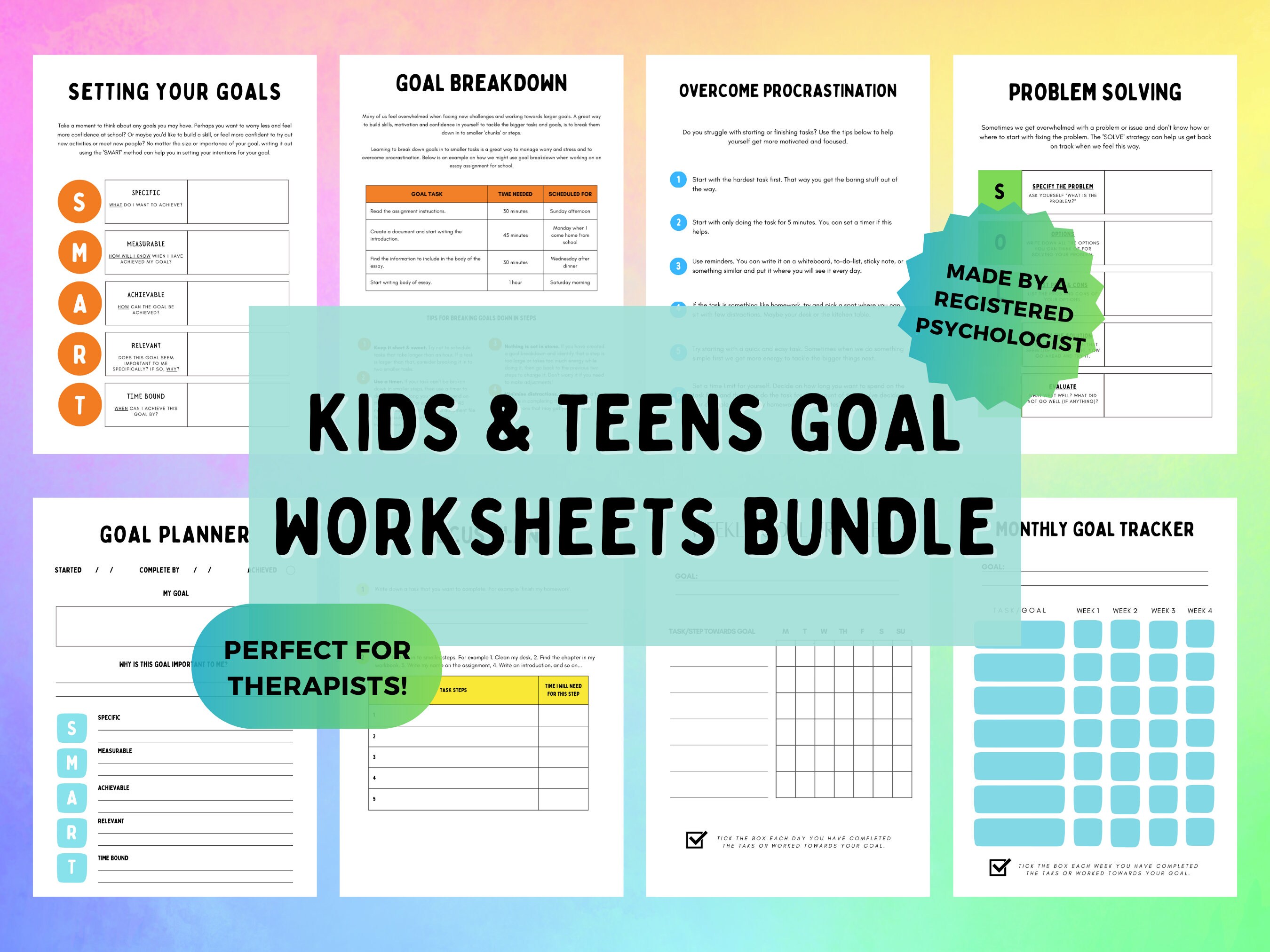 Goal Setting Worksheet Bundle for Teens, Procrastination Planner ...