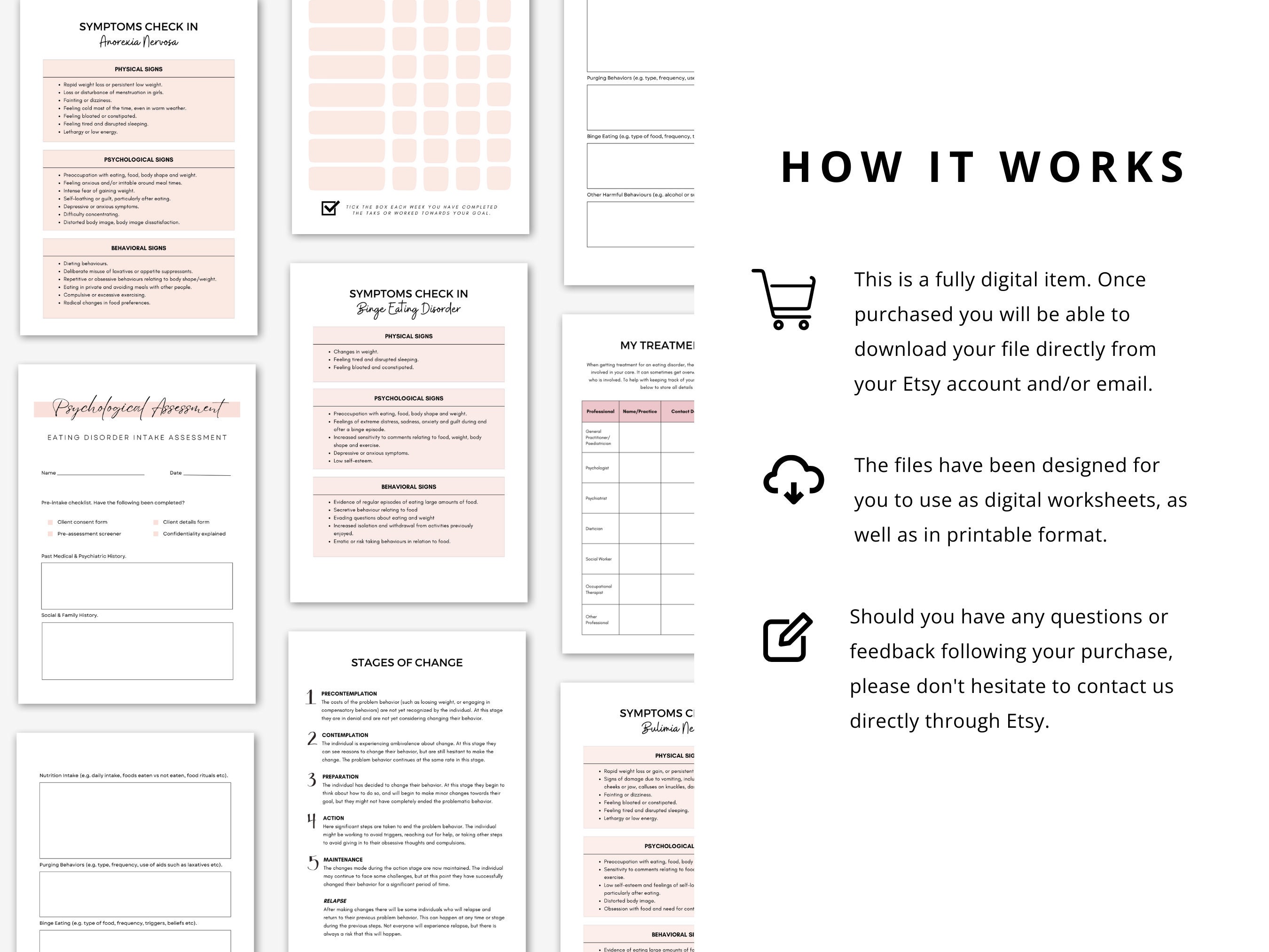 Eating Disorder Assessment Worksheets for Diagnosis & Recovery, Therapy ...