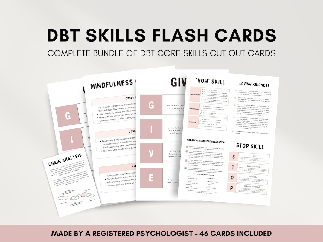 DBT Skills Flashcards Bundle, Positive Coping Skills Cards Therapist ...