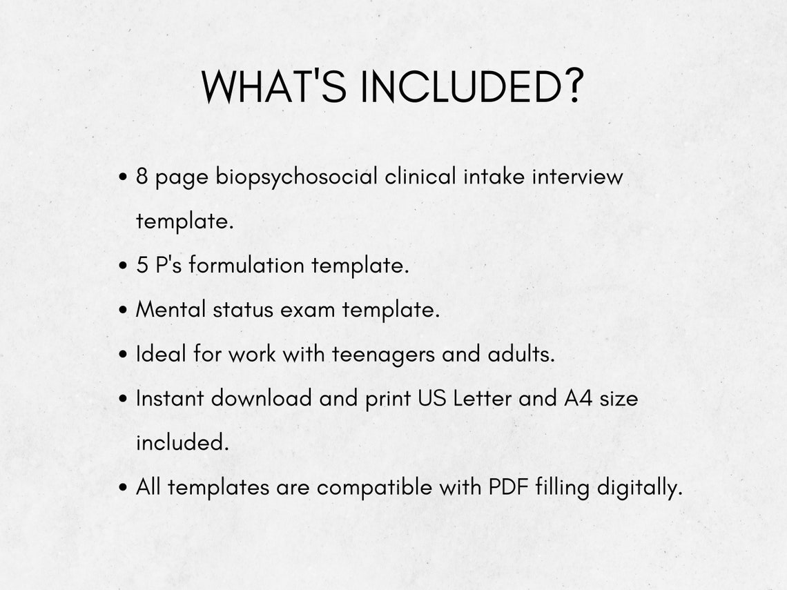 Therapy Intake Questionnaire, Biopsychosocial Assessment, Therapist ...