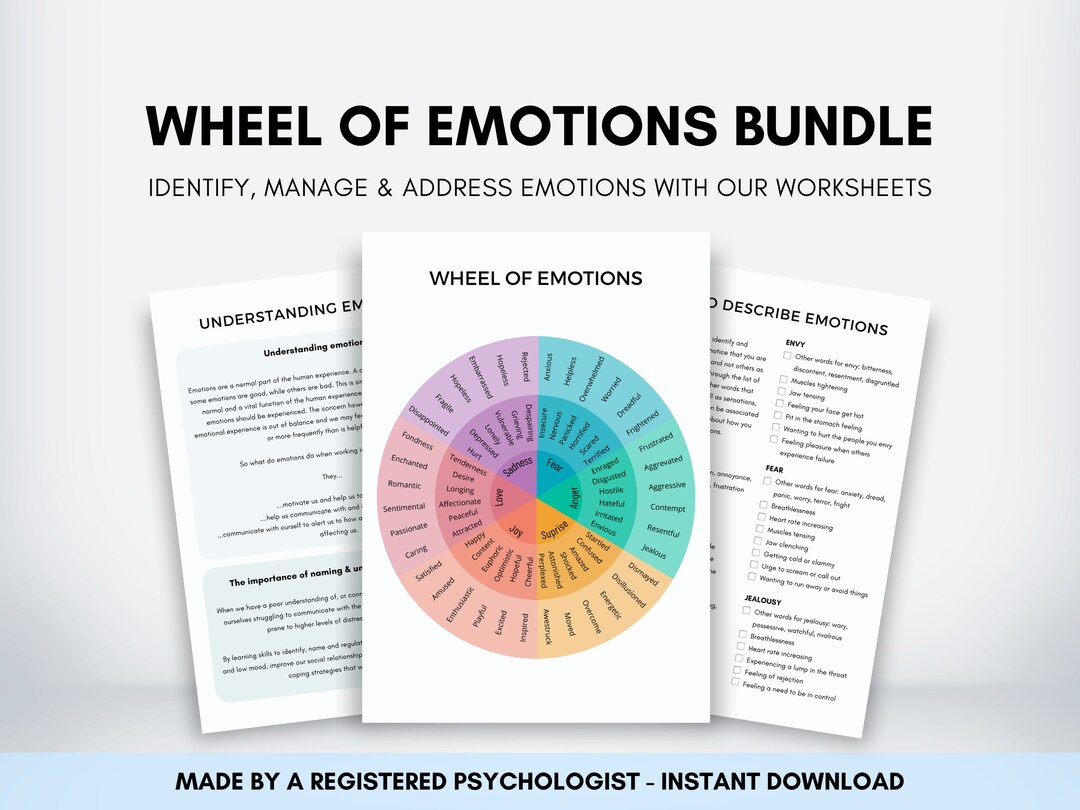 Wheel of Emotions Worksheet Bundle: Emotional Regulation (digital ...