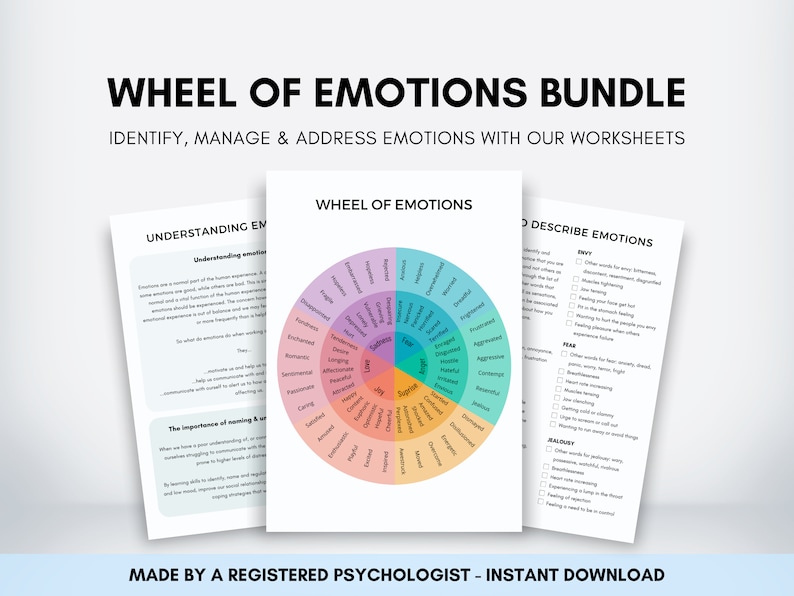 Wheel of Emotions Worksheet Bundle, Emotional Regulation ...
