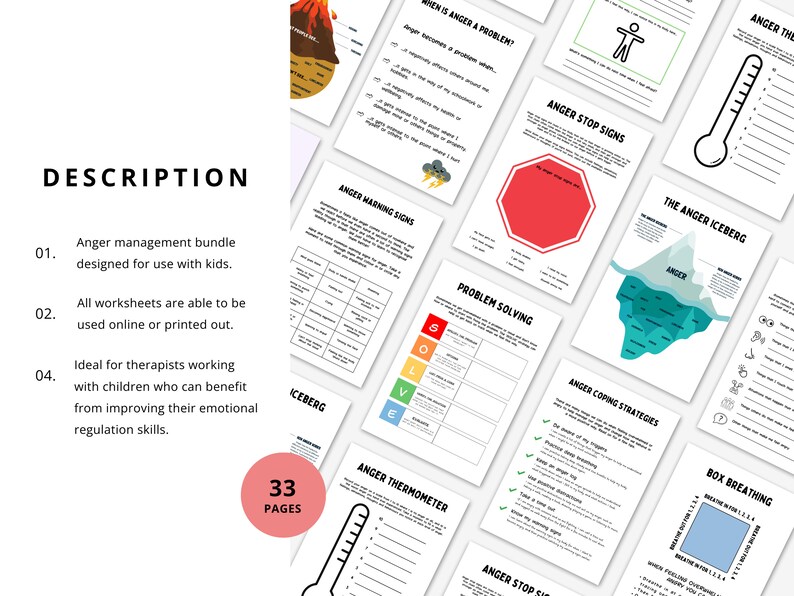 Anger Management Worksheets for Kids: Emotional Regulation (printable ...