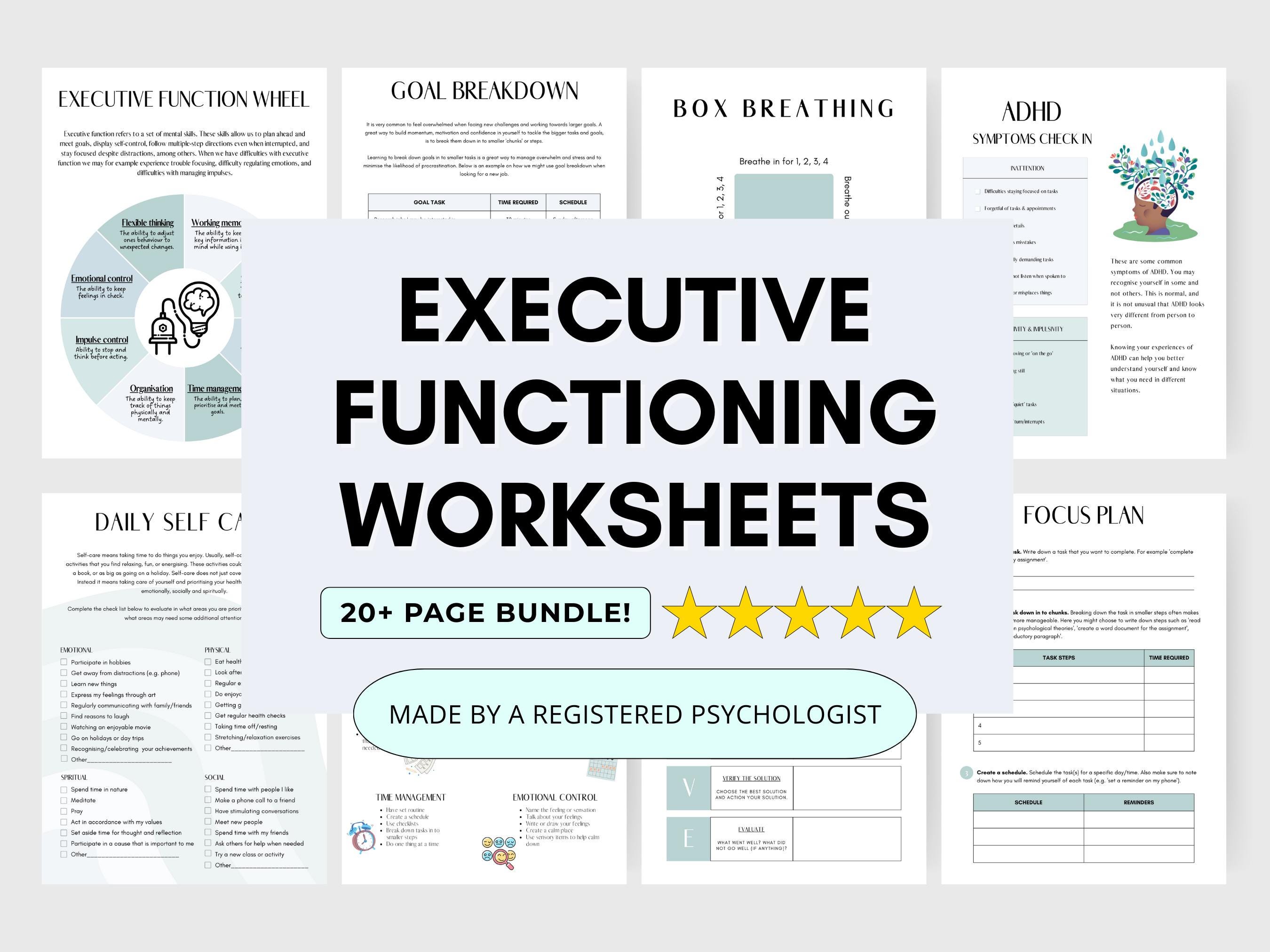 ADHD Executive Functioning Worksheets With Coping Skills & SMART Goal ...