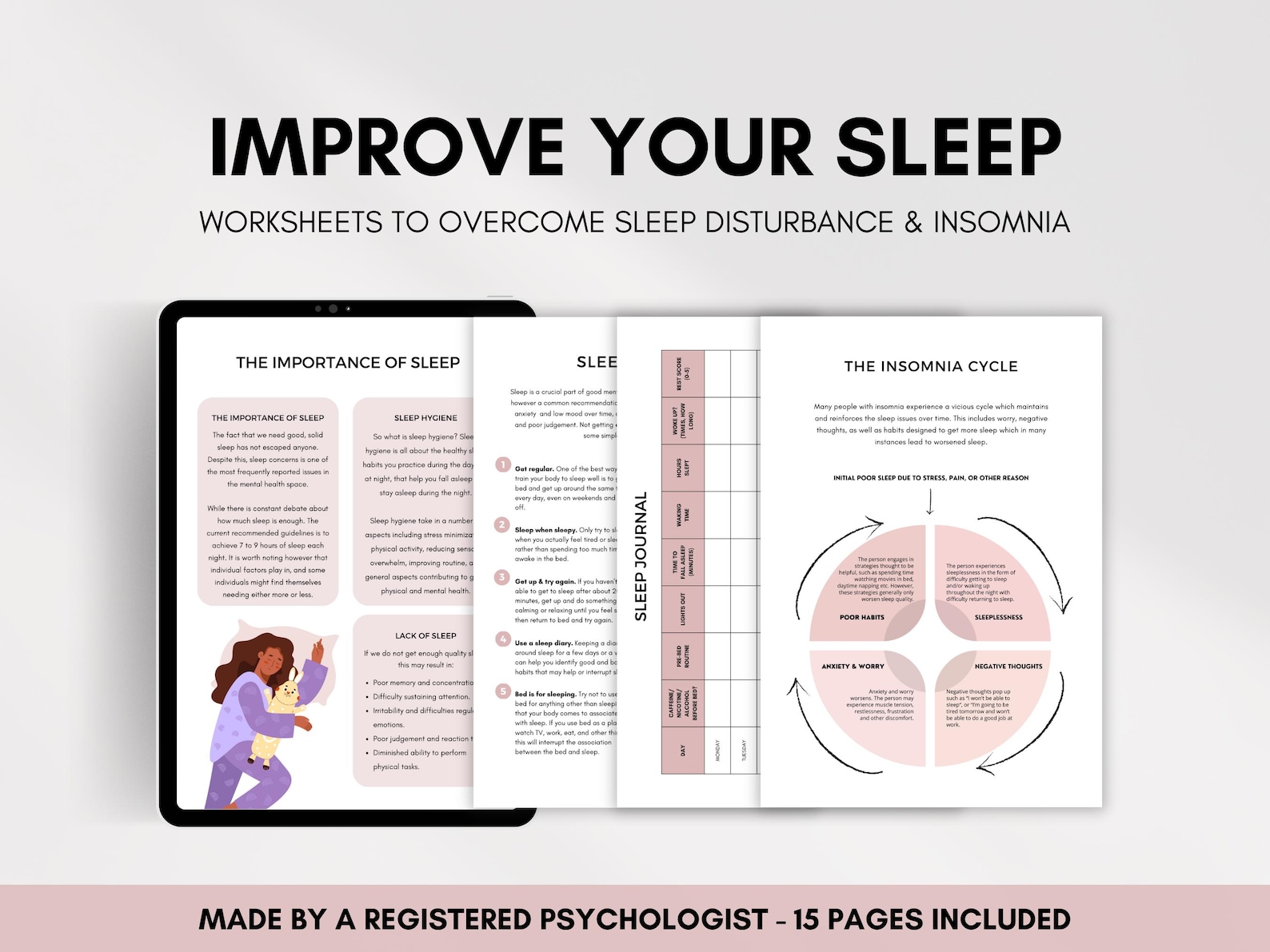 Sleep Hygiene Therapy Education Worksheets for Managing Insomnia and ...