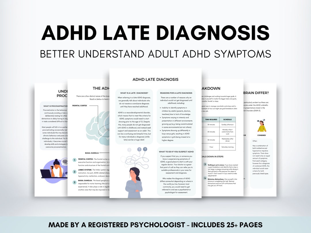 ADHD Late Diagnosis Therapy Worksheets for Adults & Teens Managing ADHD ...
