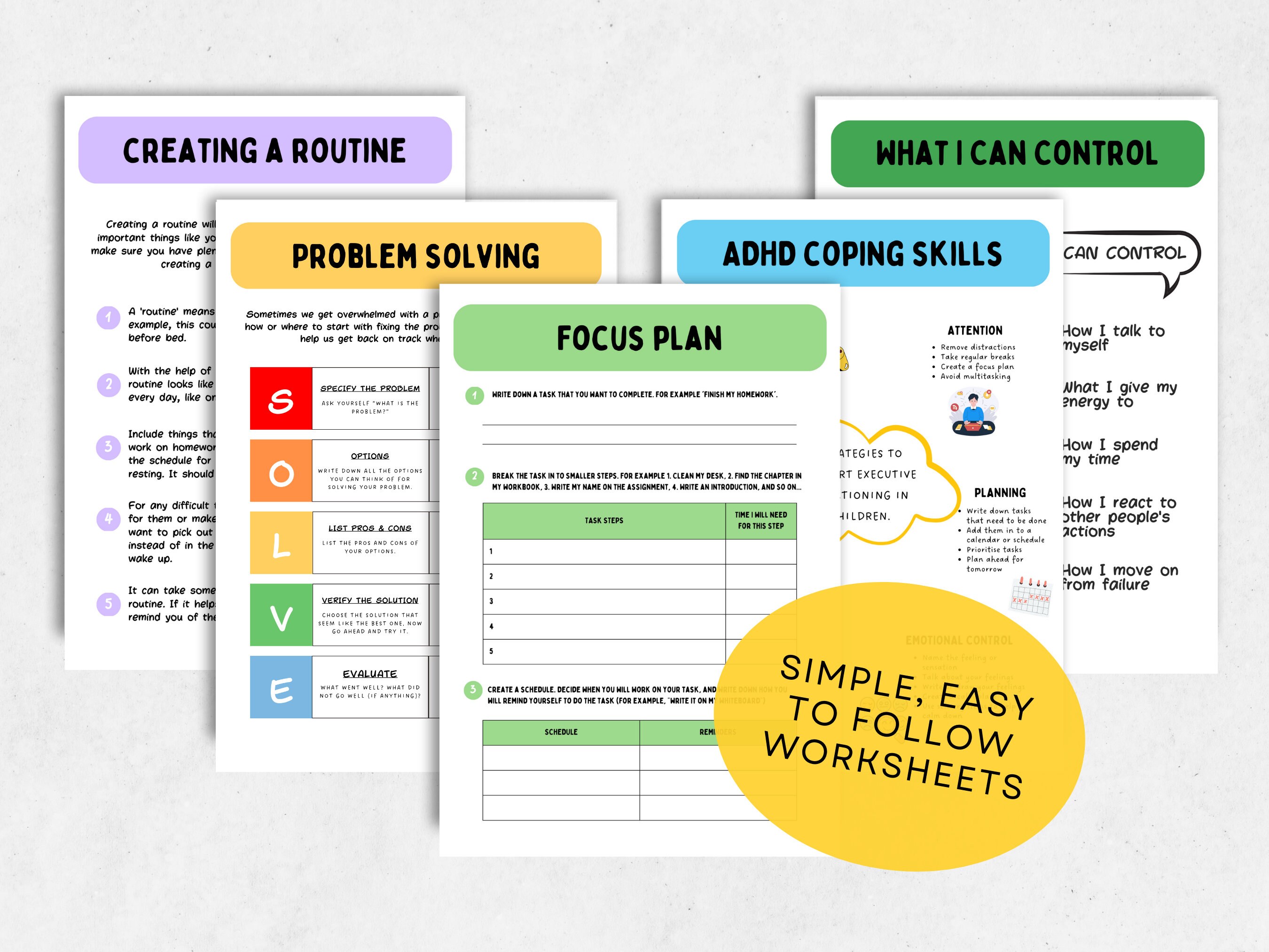 Kids ADHD Toolbox Bundle ADHD for Kids Planner Worksheets Children ...