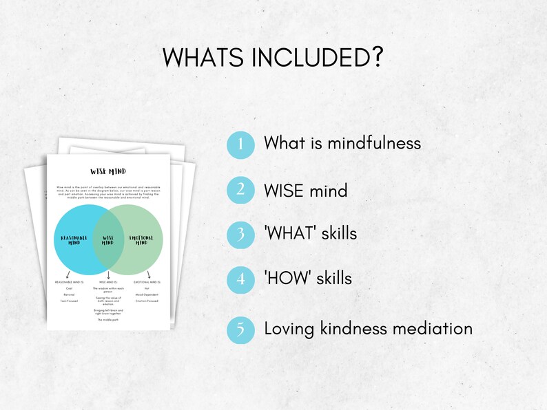 DBT Mindfulness Skills Worksheets: Wise Mind, Loving Kindness (digital ...