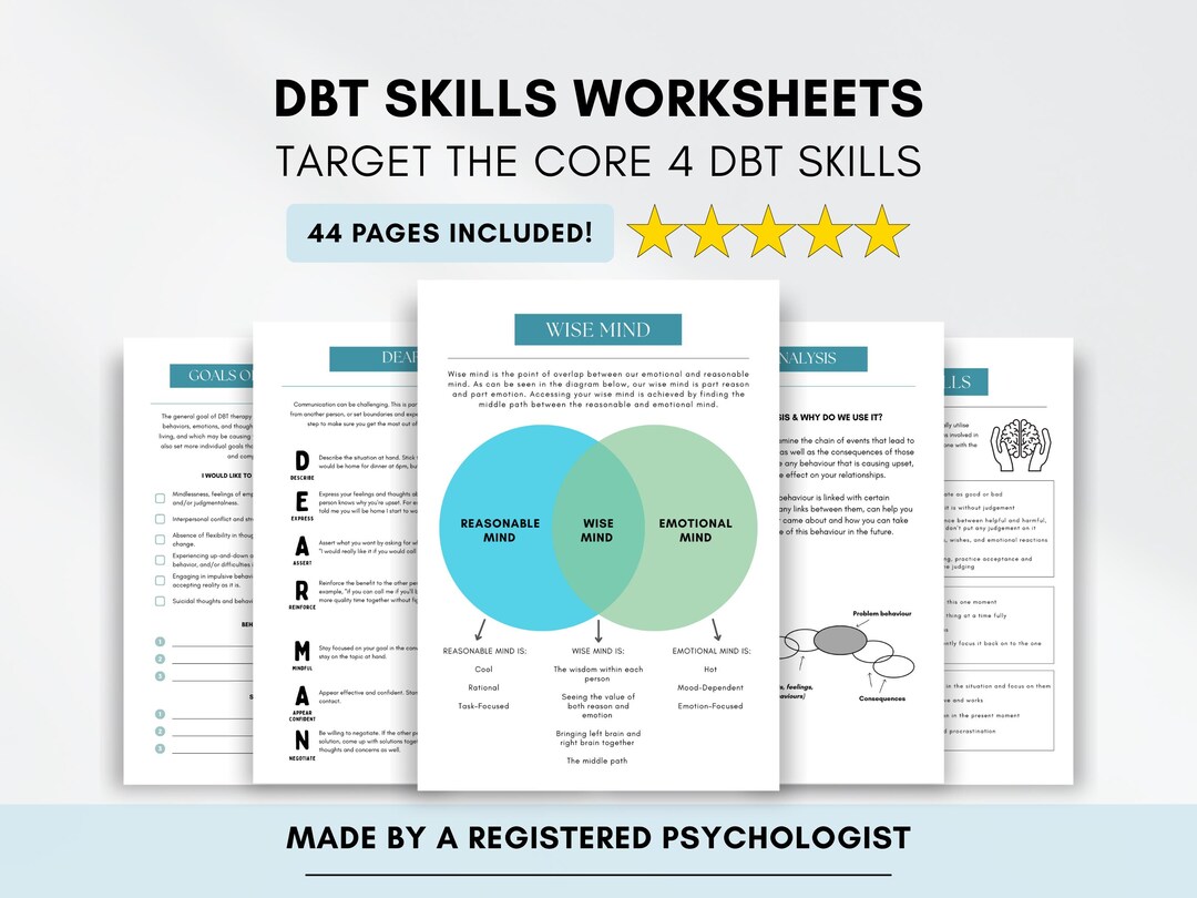 DBT Skills Worksheets Bundle With Mindfulness & Body Scan Meditation ...