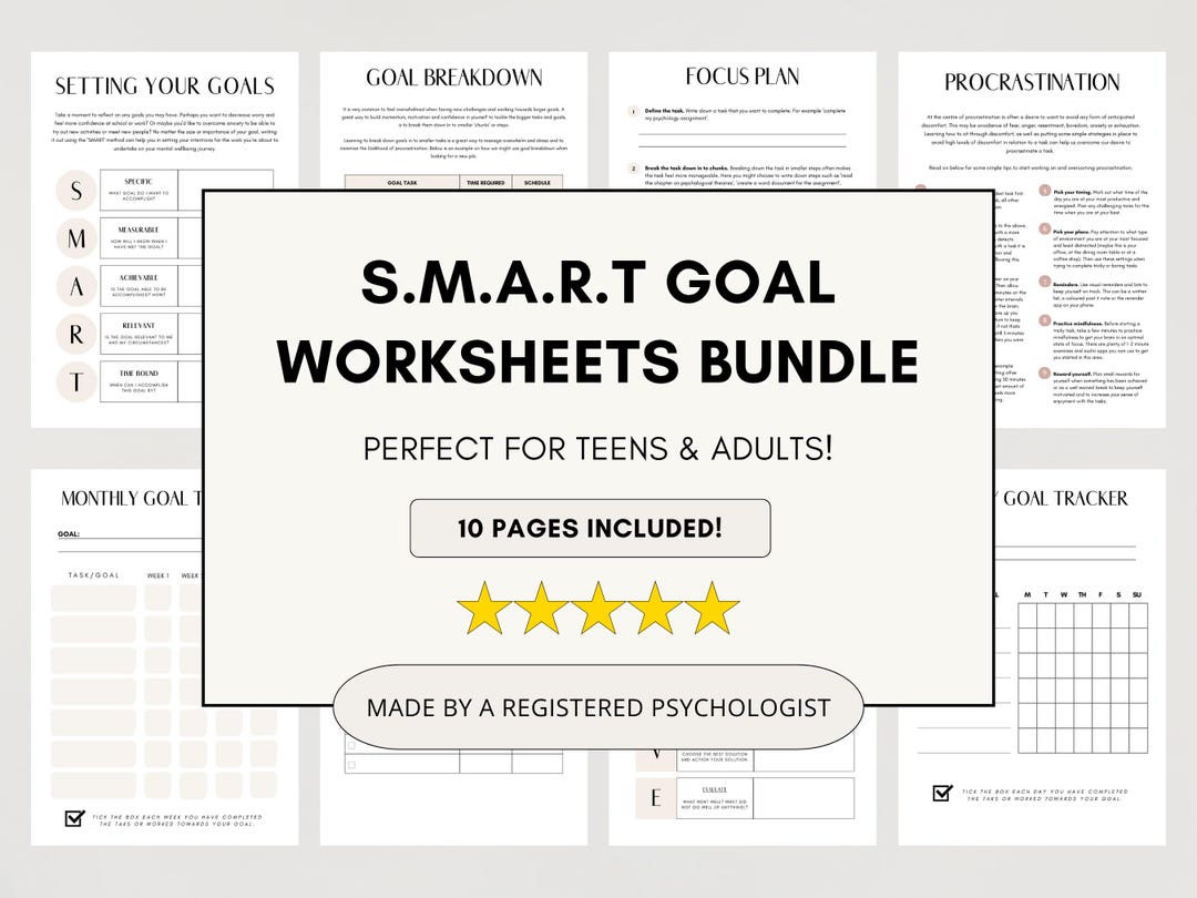 SMART Goal Worksheet Bundle: Goal Planner, Tracker (printable, Fillable ...