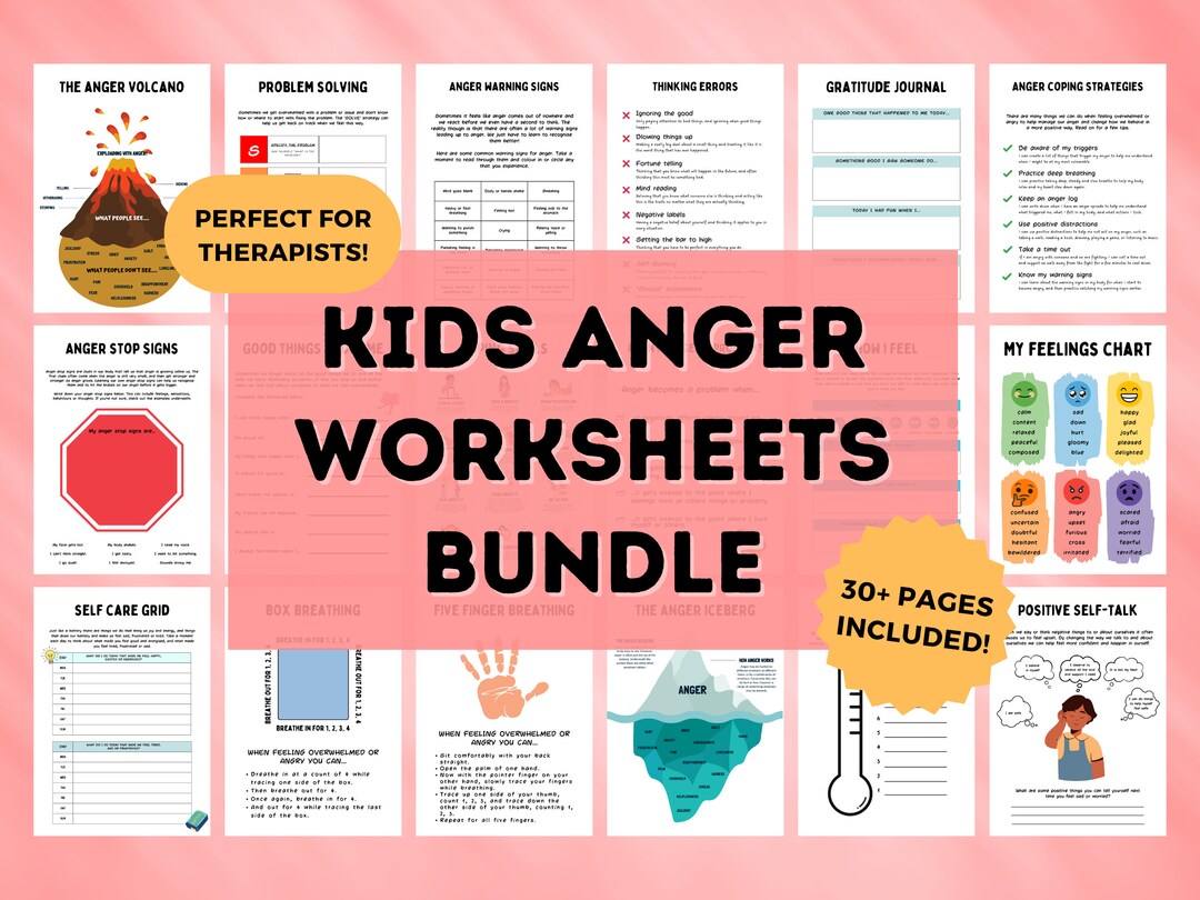 Anger Worksheets Kids Therapy Bundle Kids Anger Management Worksheets ...