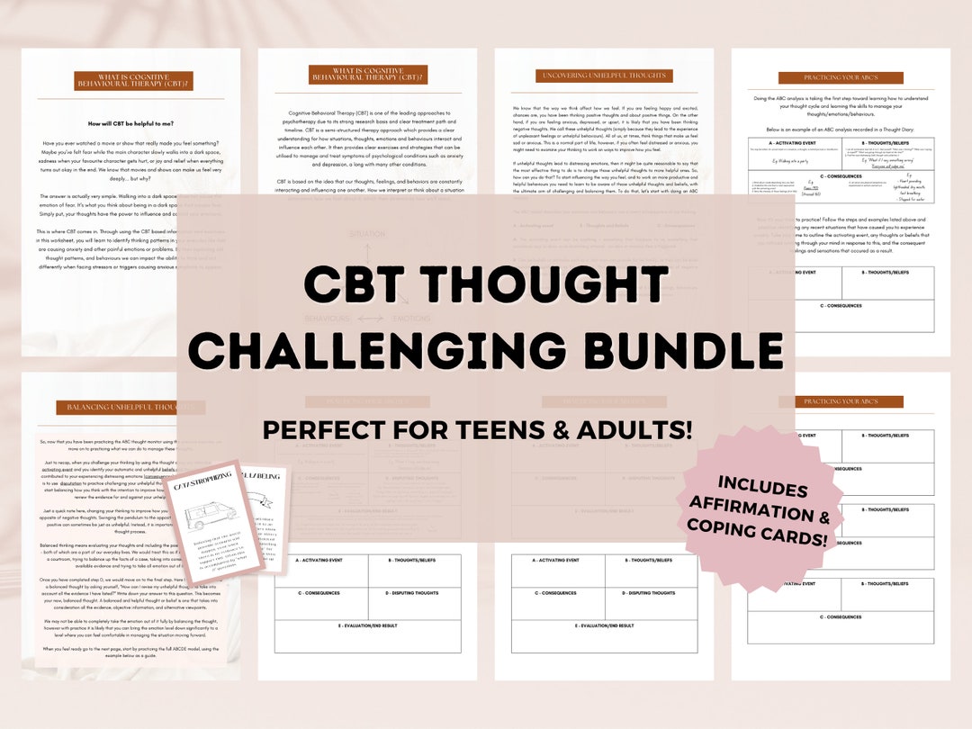 CBT Therapy Thought Monitoring & Challenging Bundle | CBT Worksheets ...
