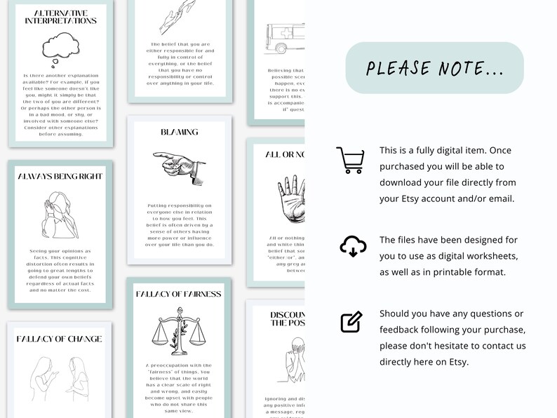 CBT Cognitive Distortion Cards for Adults and Teens for Challenging ...