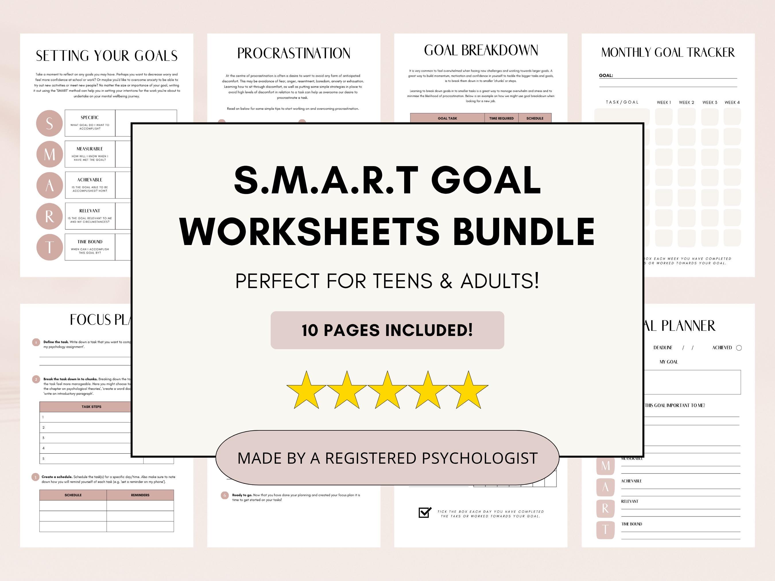 SMART Goal Setting Worksheets: Therapist & Counselor Resources ...