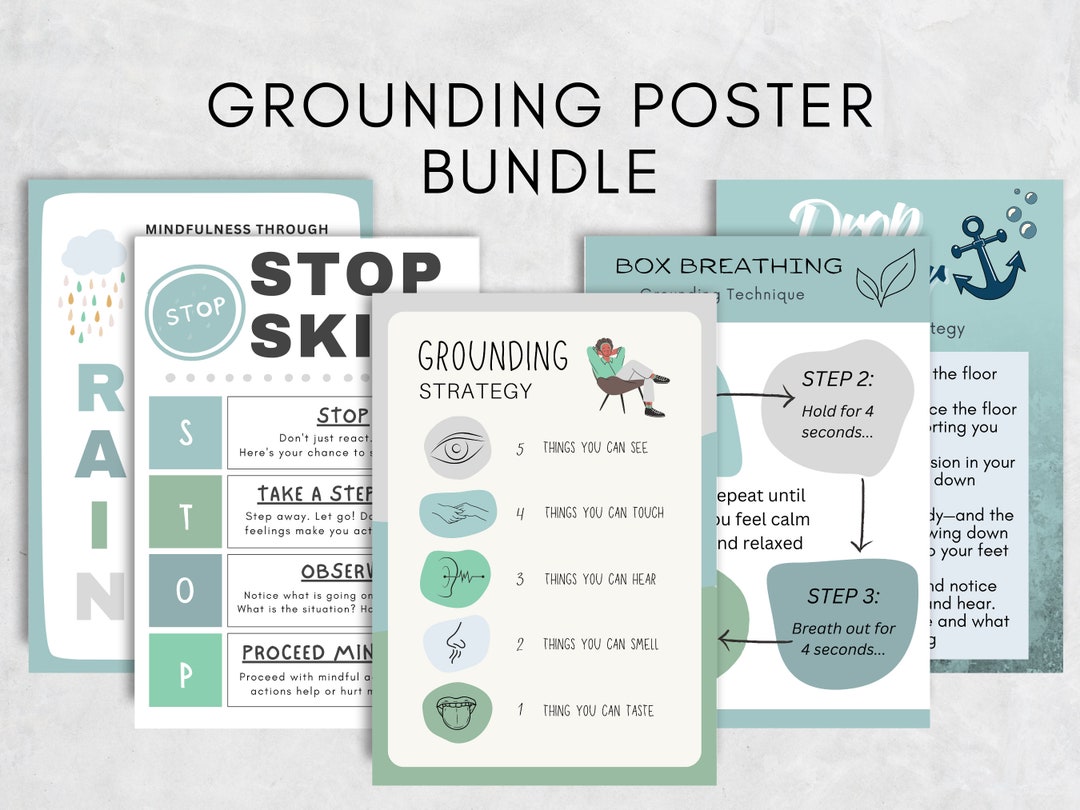 Grounding Poster Bundle for Counselor | Grounding Exercise Prints for ...